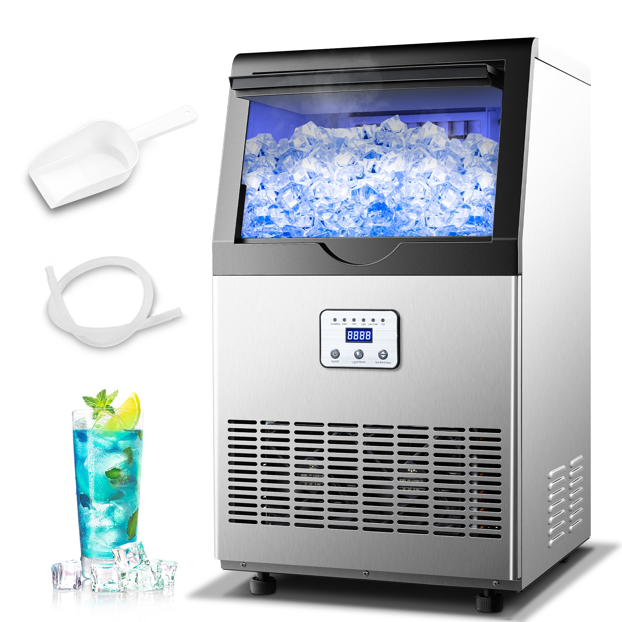 110LBS/24H Under Counter Ice Maker, 45 Cubes/Cycle with 25LBS in 12-15 ...