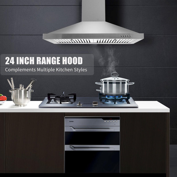 24 Inch Wall Mount Range Hood 450 CFM Ducted/Ductless with 3 Speed ...